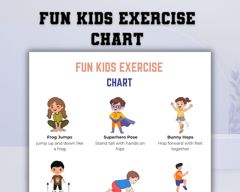 Kids Exercise Chart, Kids Fitness Poster, Workout for Children, PE ...