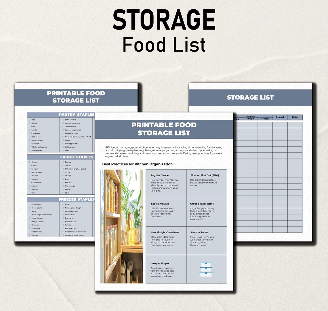Printable Food Storage List, Kitchen Organization Checklist, Freeze ...