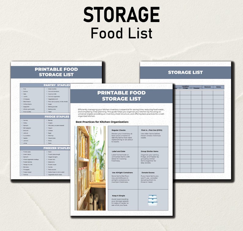 Printable Food Storage List, Kitchen Organization Checklist, Freeze ...
