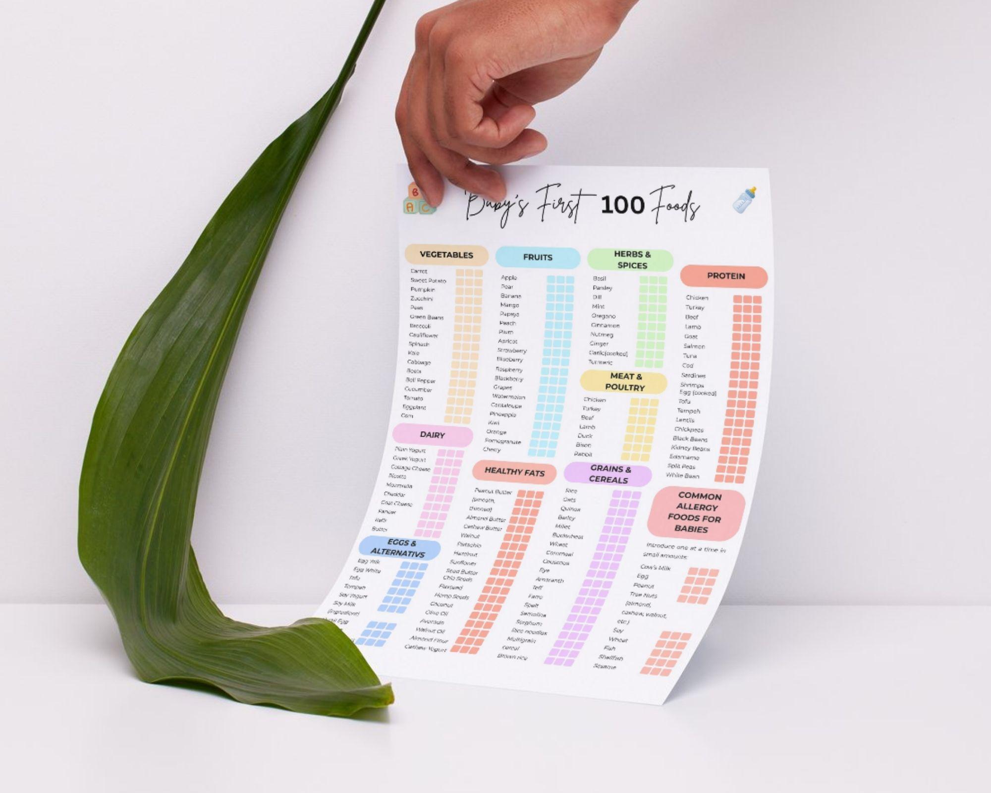 Baby Food Tracker Printable, First 100 Foods Checklist, Baby Led ...