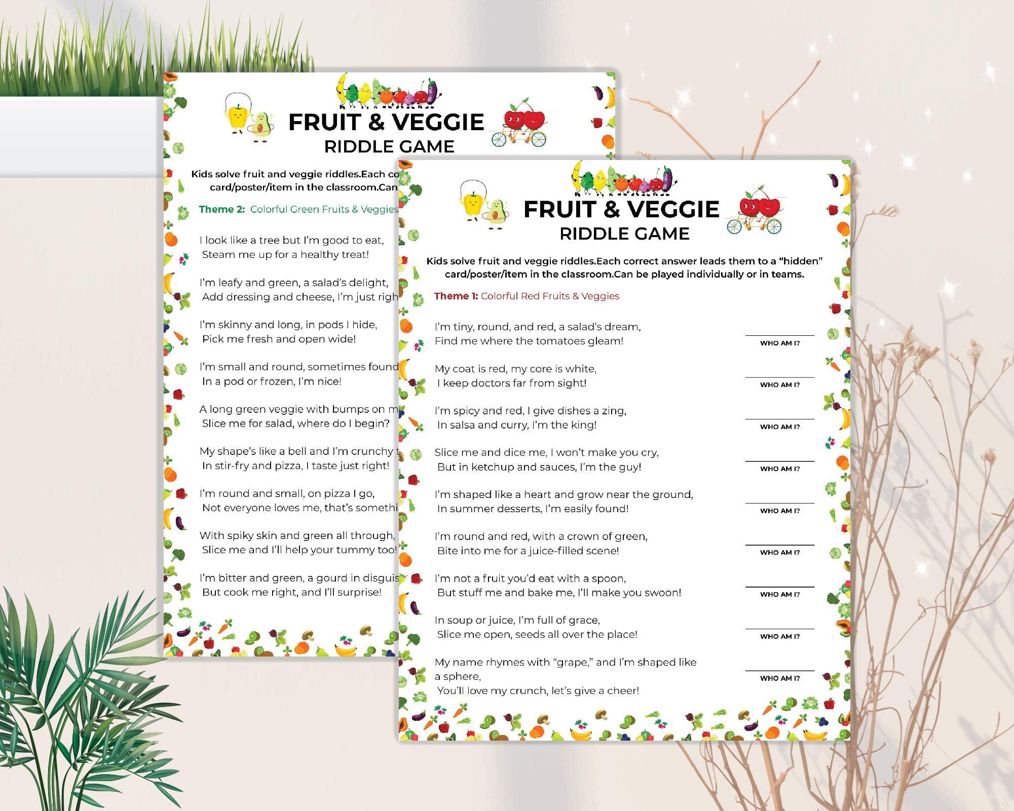 Fruit Veggie Scavenger Hunt, Brain Teasers Themed Games, Children ...