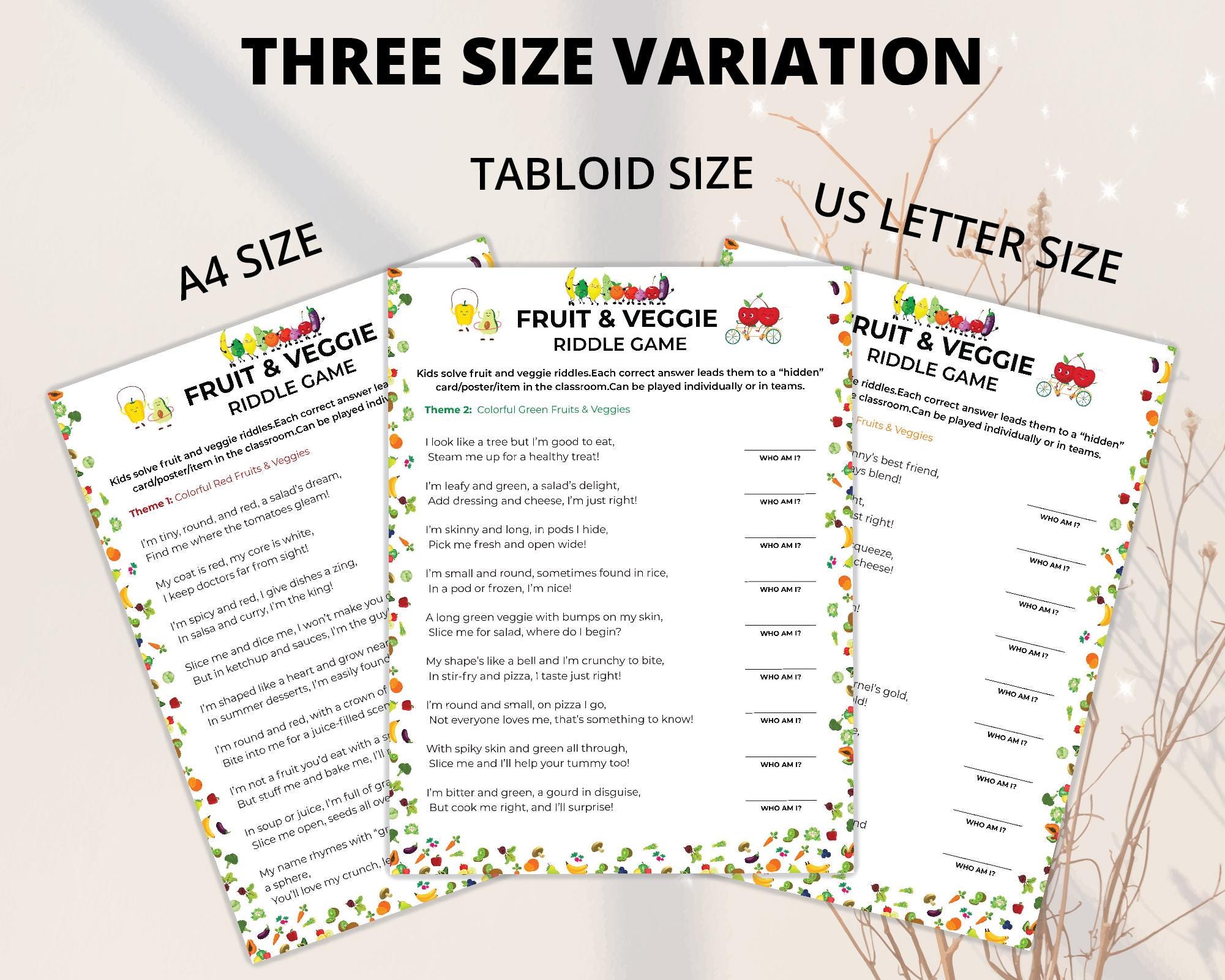 Fruit Veggie Scavenger Hunt, Brain Teasers Themed Games, Children ...