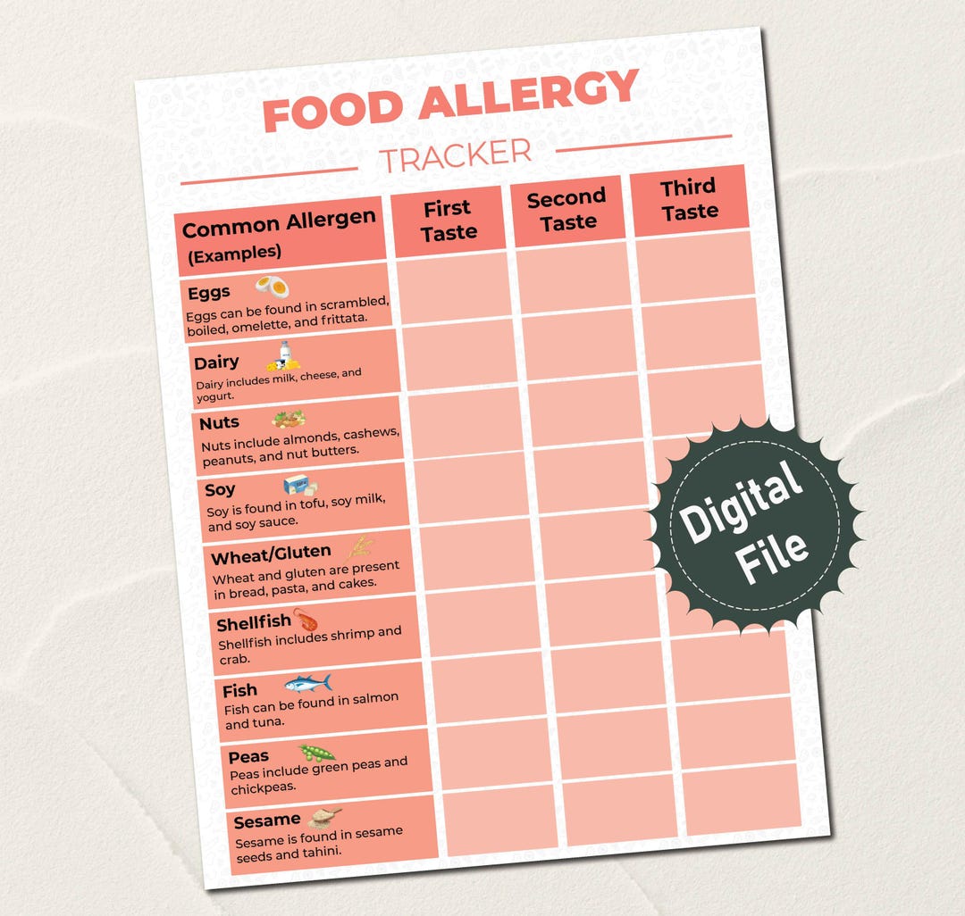 Baby Food Allergy Tracker, First Foods Allergen List, Baby Food ...