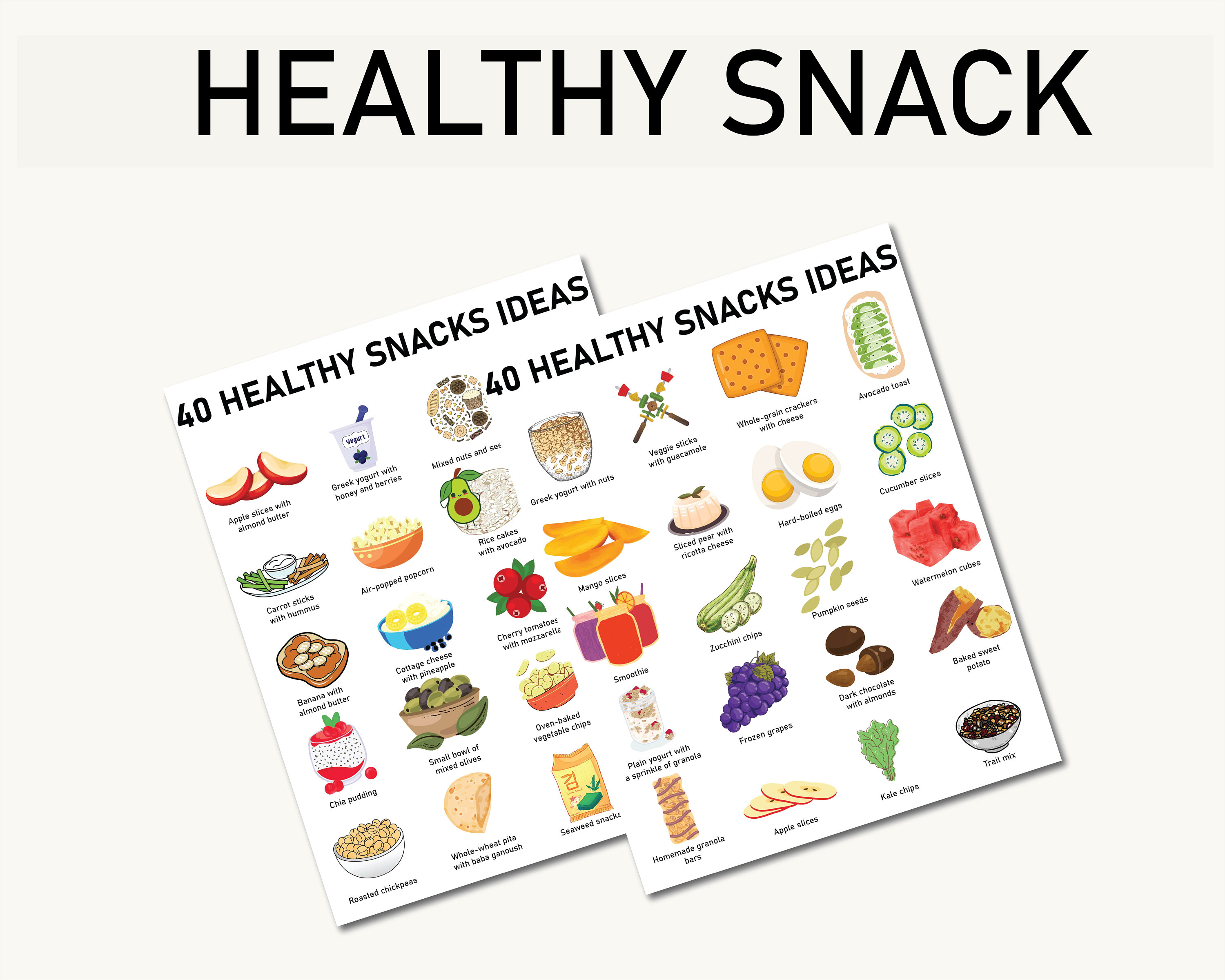 Healthy Snack Ideas, Snack Recipes - PDF to Download and Print - A List ...