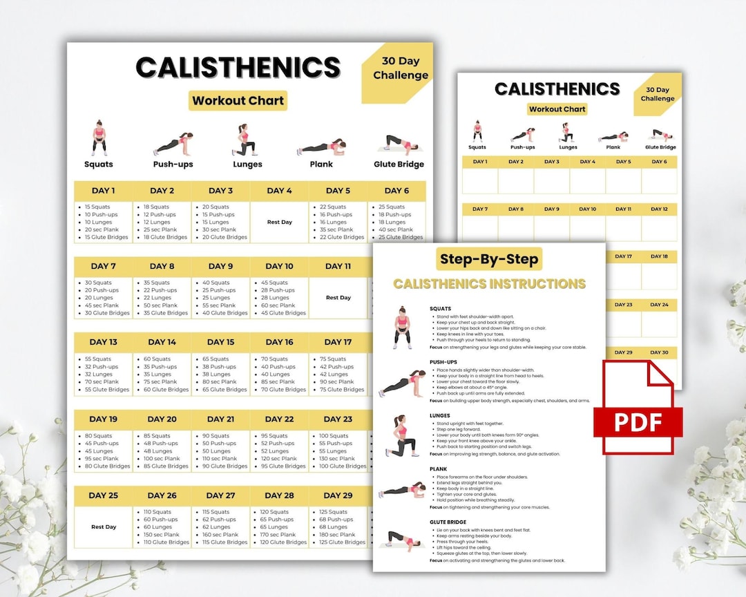 Calisthenics Challenge Workout Chart, Home Workout Challenge ...