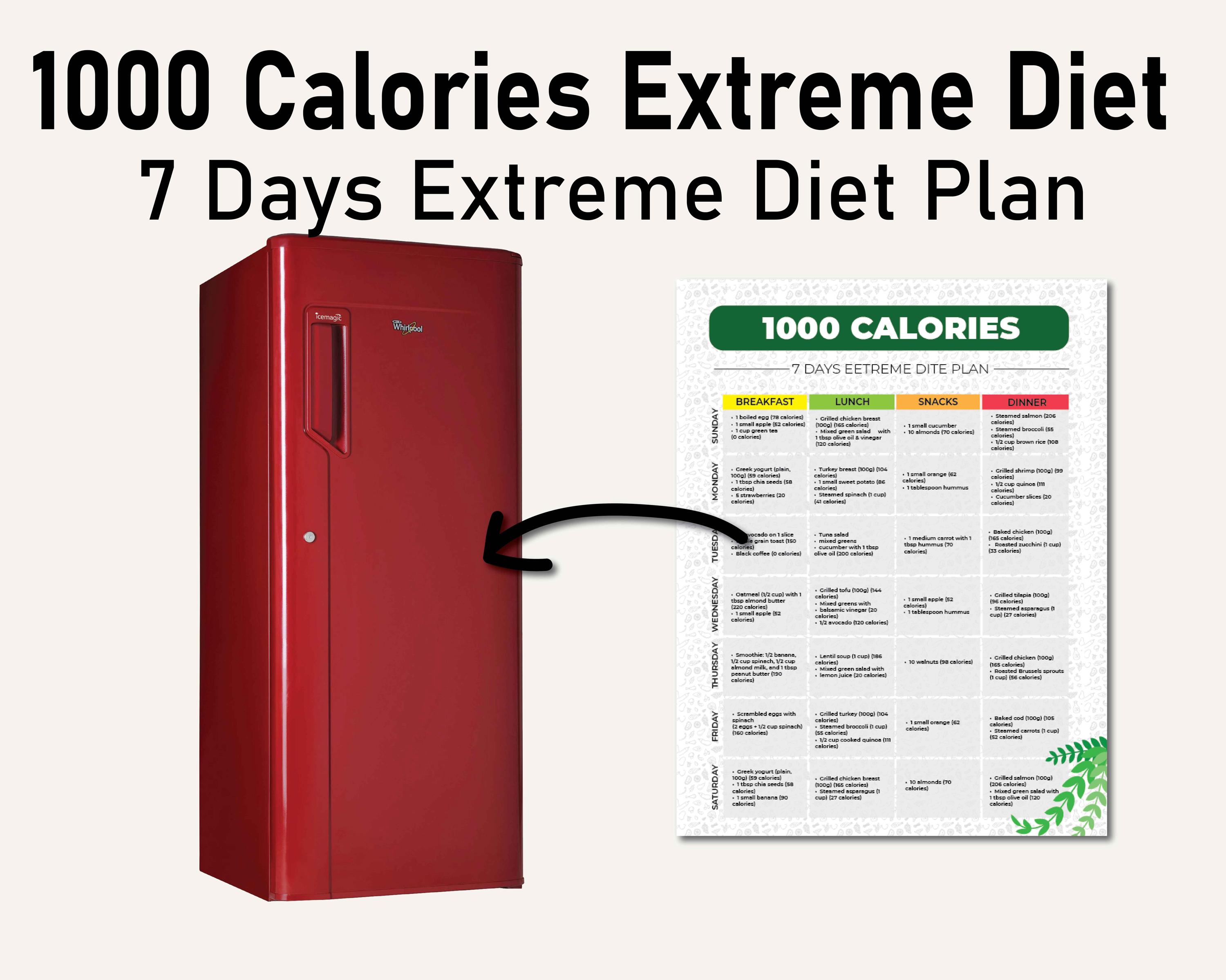 1000 Calories Extreme Diet Plan, 7-day Healthy Recipes Meal Plan ...