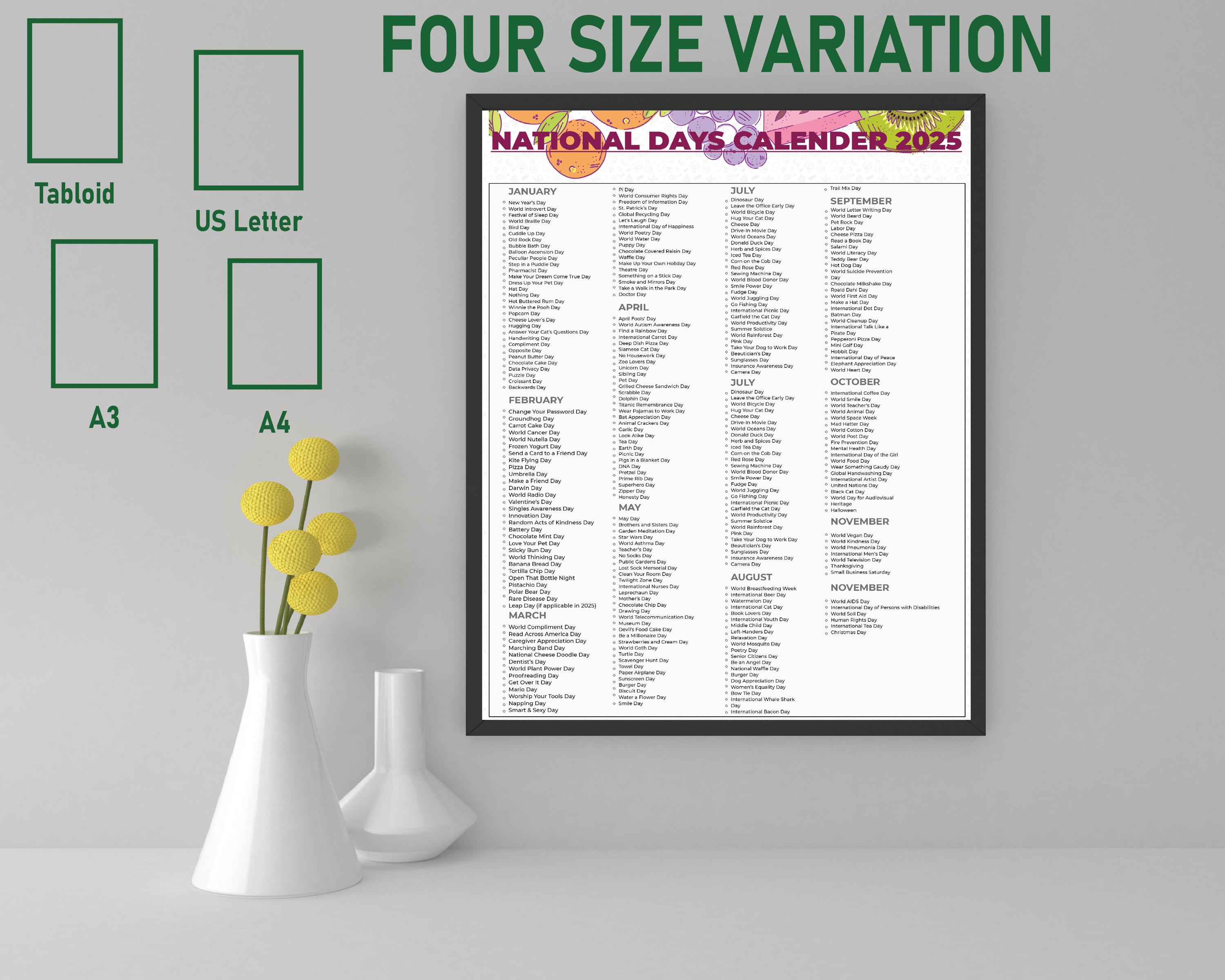 National Days Calendar Printable, Silly Holidays, National Food Days ...