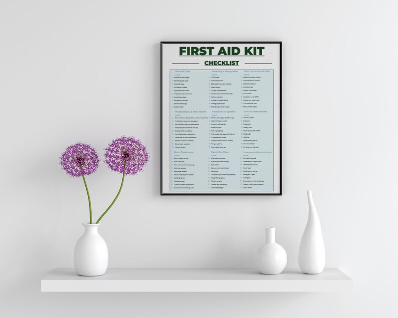 First Aid Checklist Medical Checklist First Aid Kit Printable Survival ...