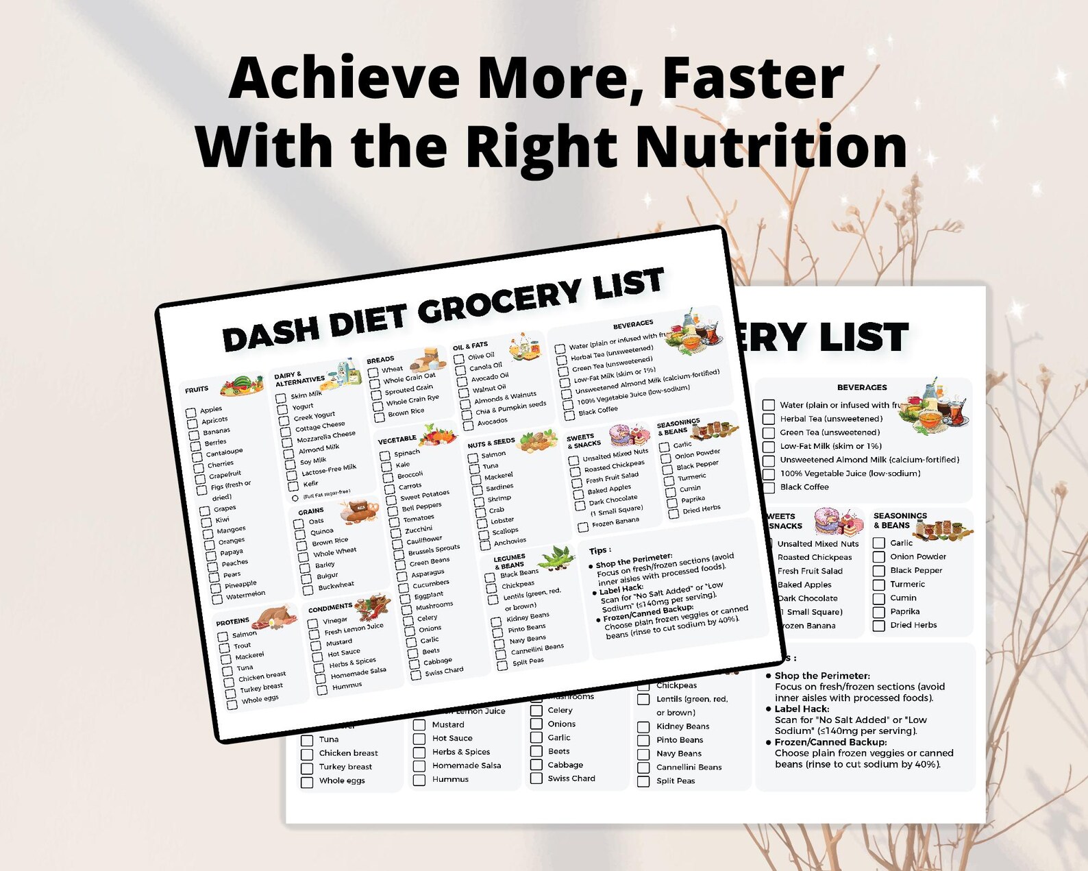 Dash Diet Food List, DASH Diet Grocery List, High Blood Pressure, Low ...