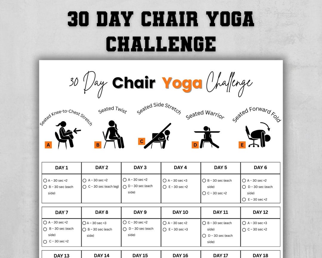 30 Day Chair Yoga Challenge, Chair Exercise Guide, Printable Chair ...