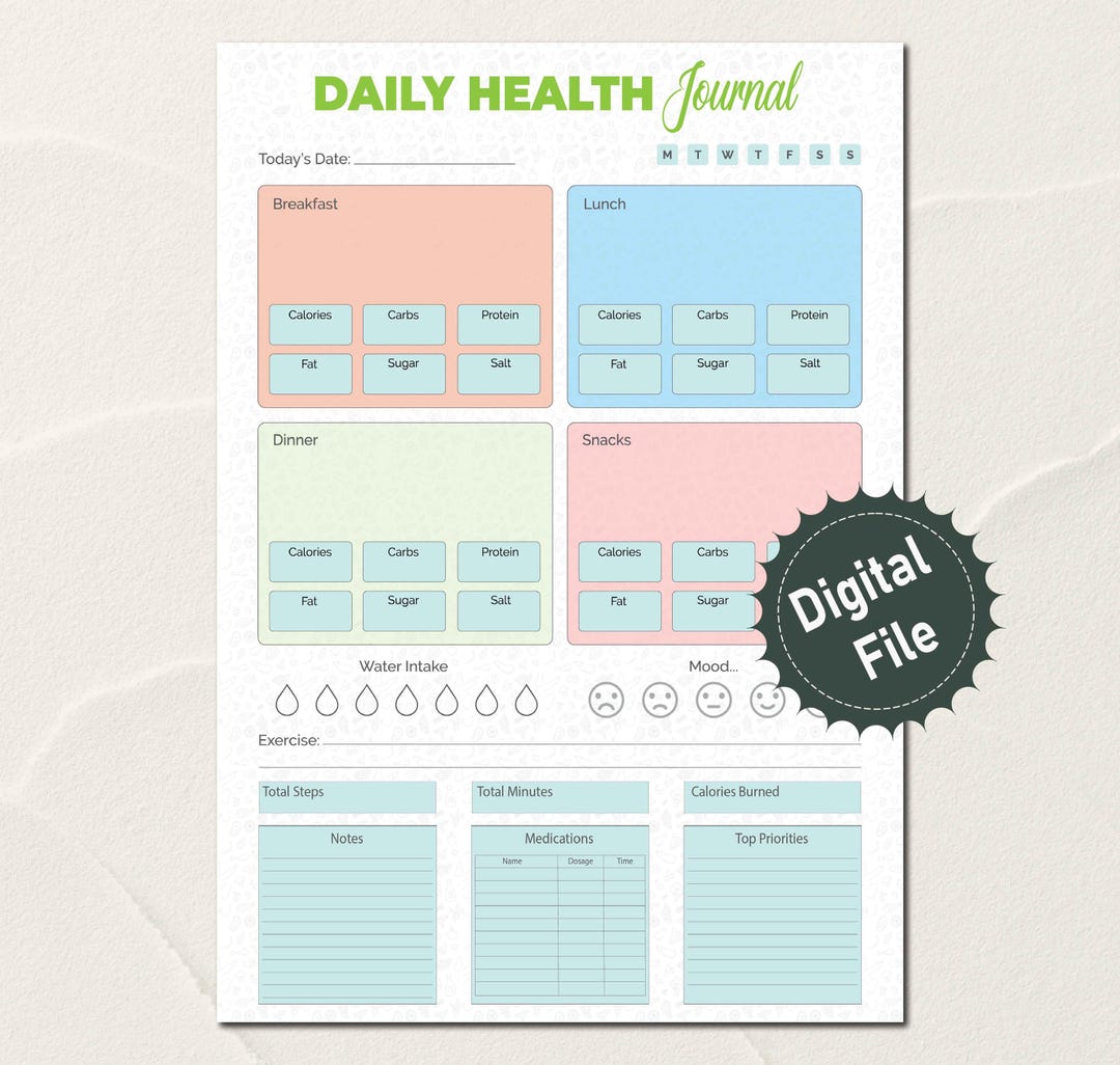 Daily Health Journal, Daily Food Journal, Calorie Tracker, Medication ...