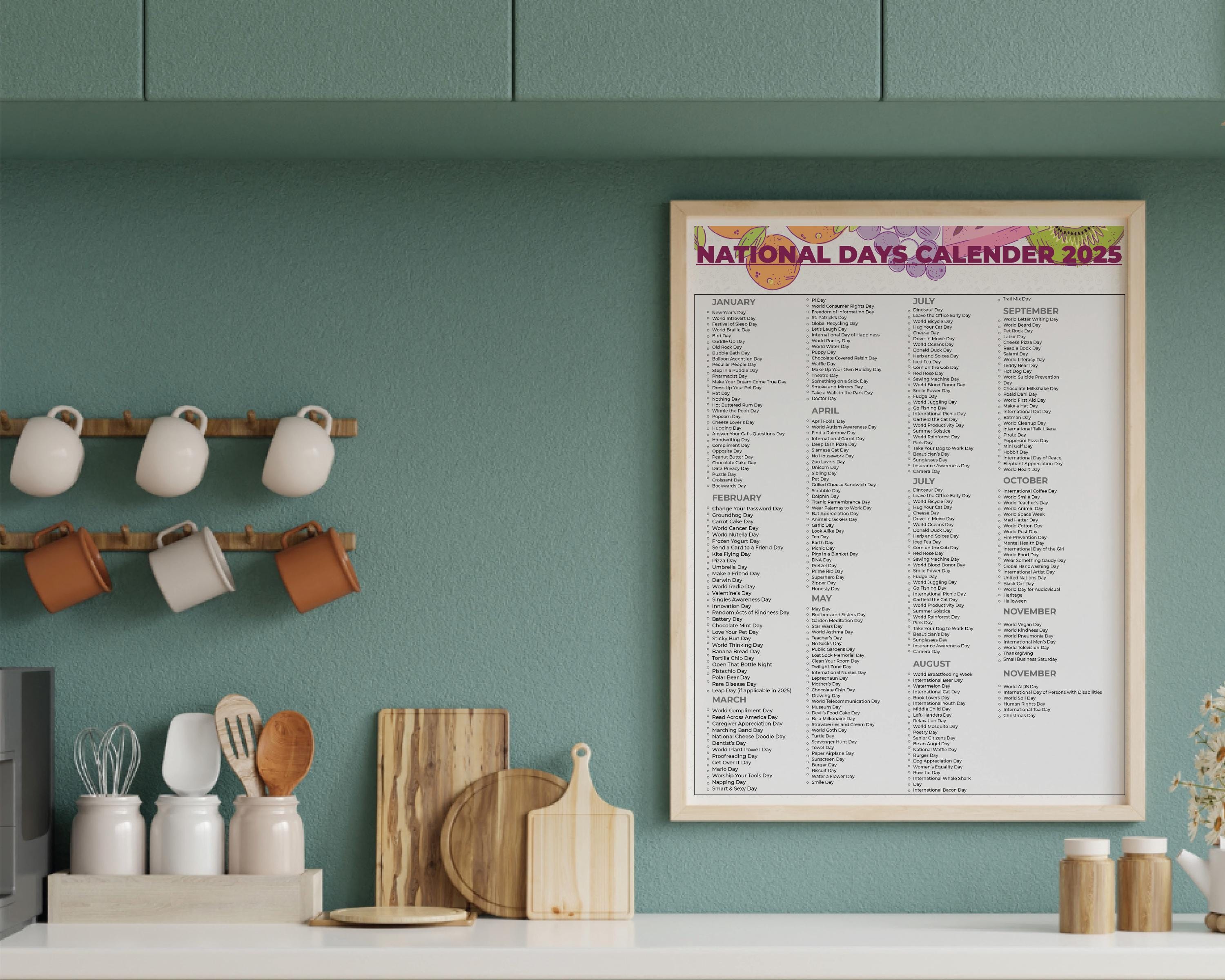 National Days Calendar Printable, Silly Holidays, National Food Days ...