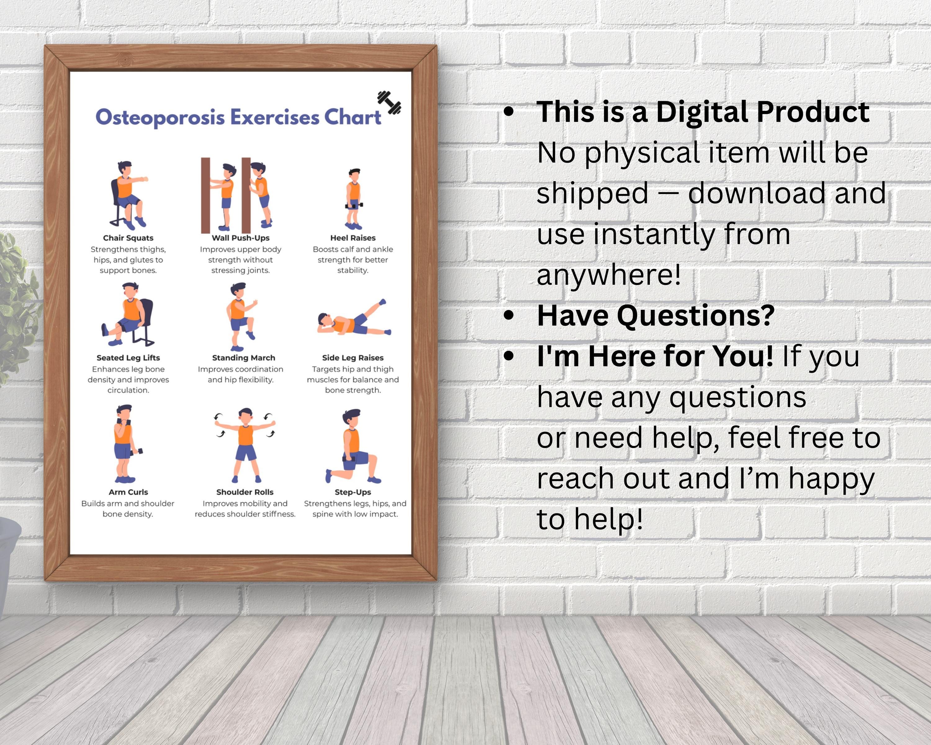 Osteoporosis Exercises Chart, Seated and Standing Exercises for Seniors ...
