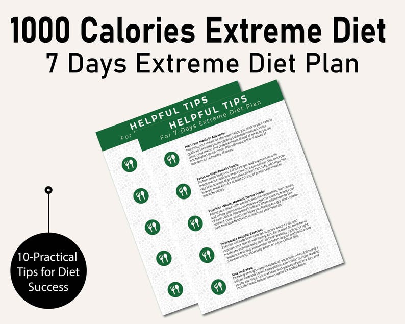 1000 Calories Extreme Diet Plan, 7-day Healthy Recipes Meal Plan ...