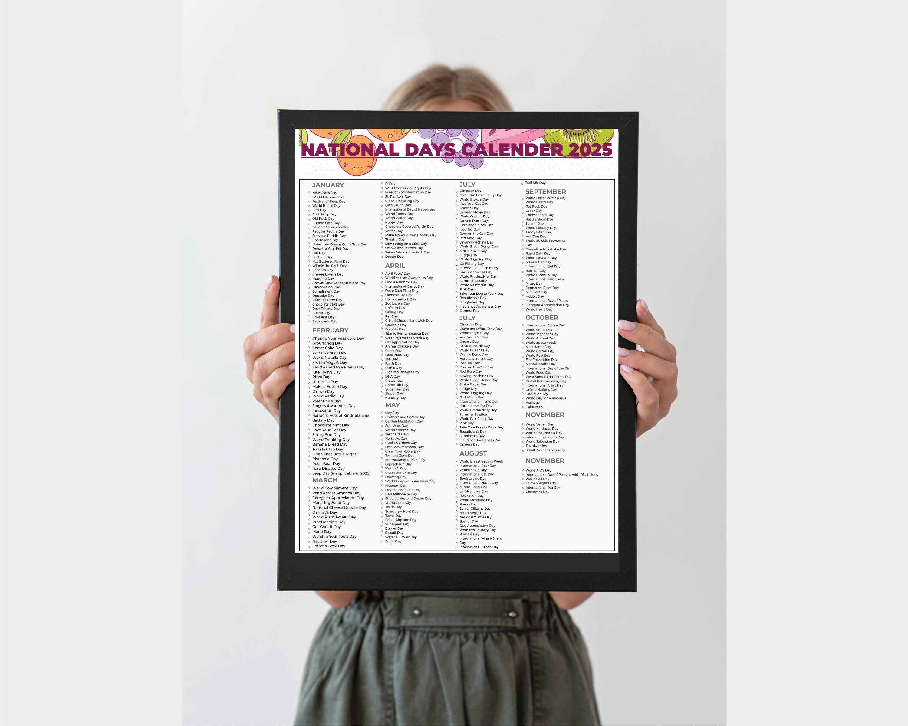 National Days Calendar Printable, Silly Holidays, National Food Days ...