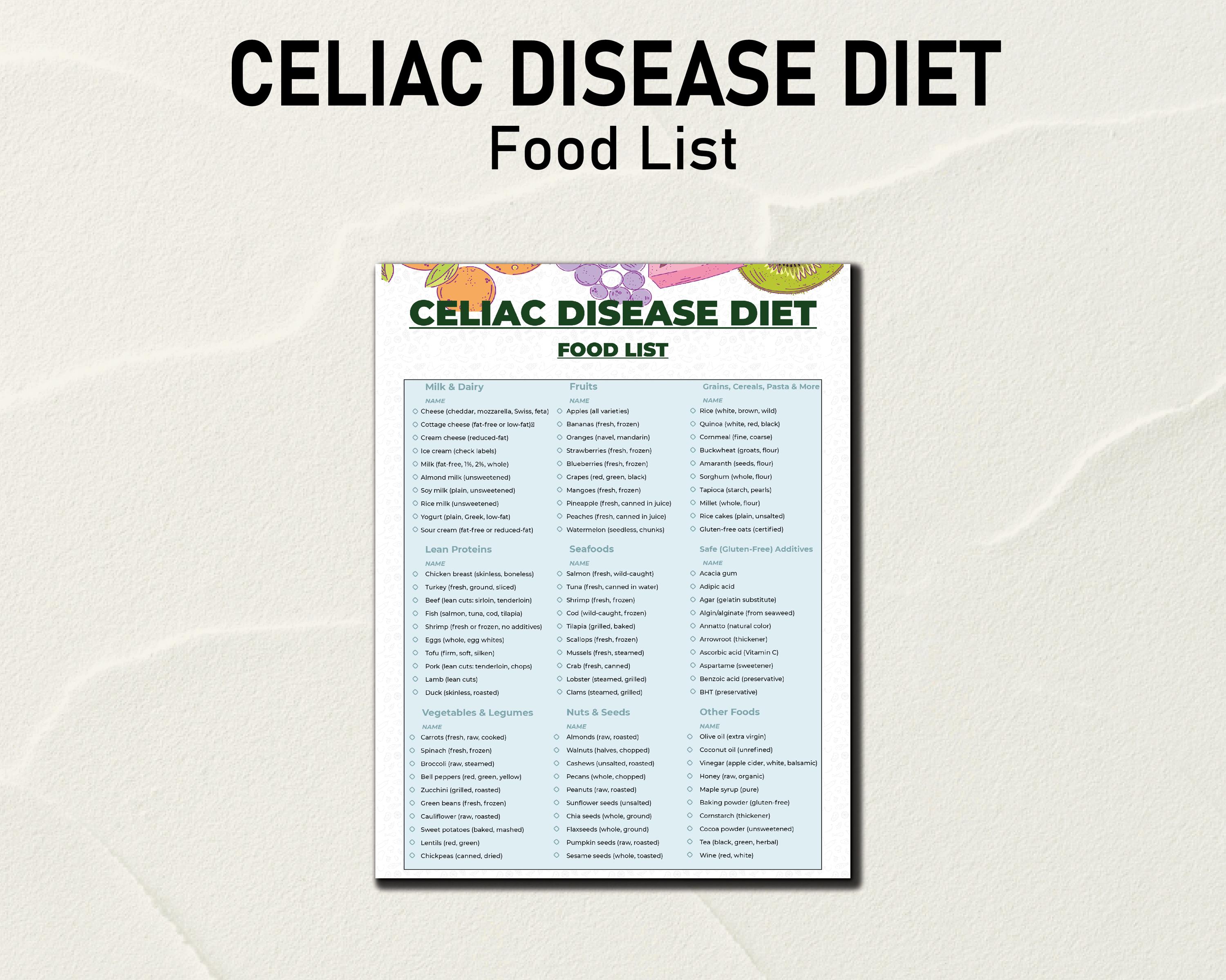 Celiac Disease Food List, Gluten Free Foods, Celiac Shopping List, Food ...