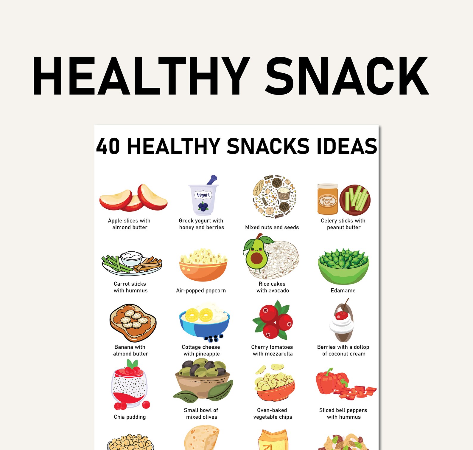 Healthy Snack Ideas, Snack Recipes - PDF to Download and Print - A List ...
