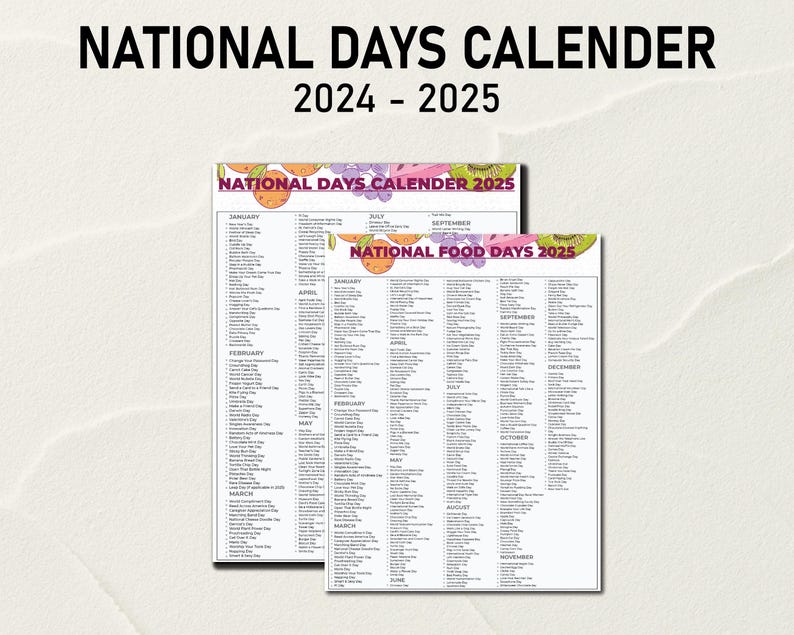National Days Calendar Printable, Silly Holidays, National Food Days ...