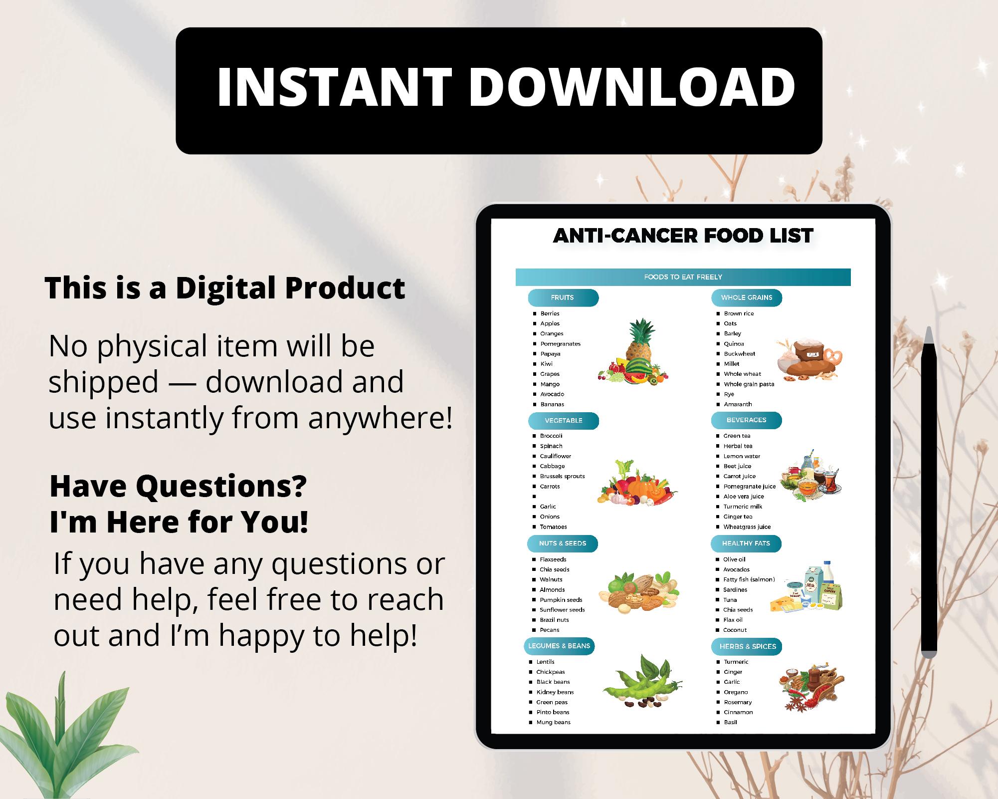 Anti-cancer Food Guide, Cancer-fighting Foods Chart, Cancer Prevention ...