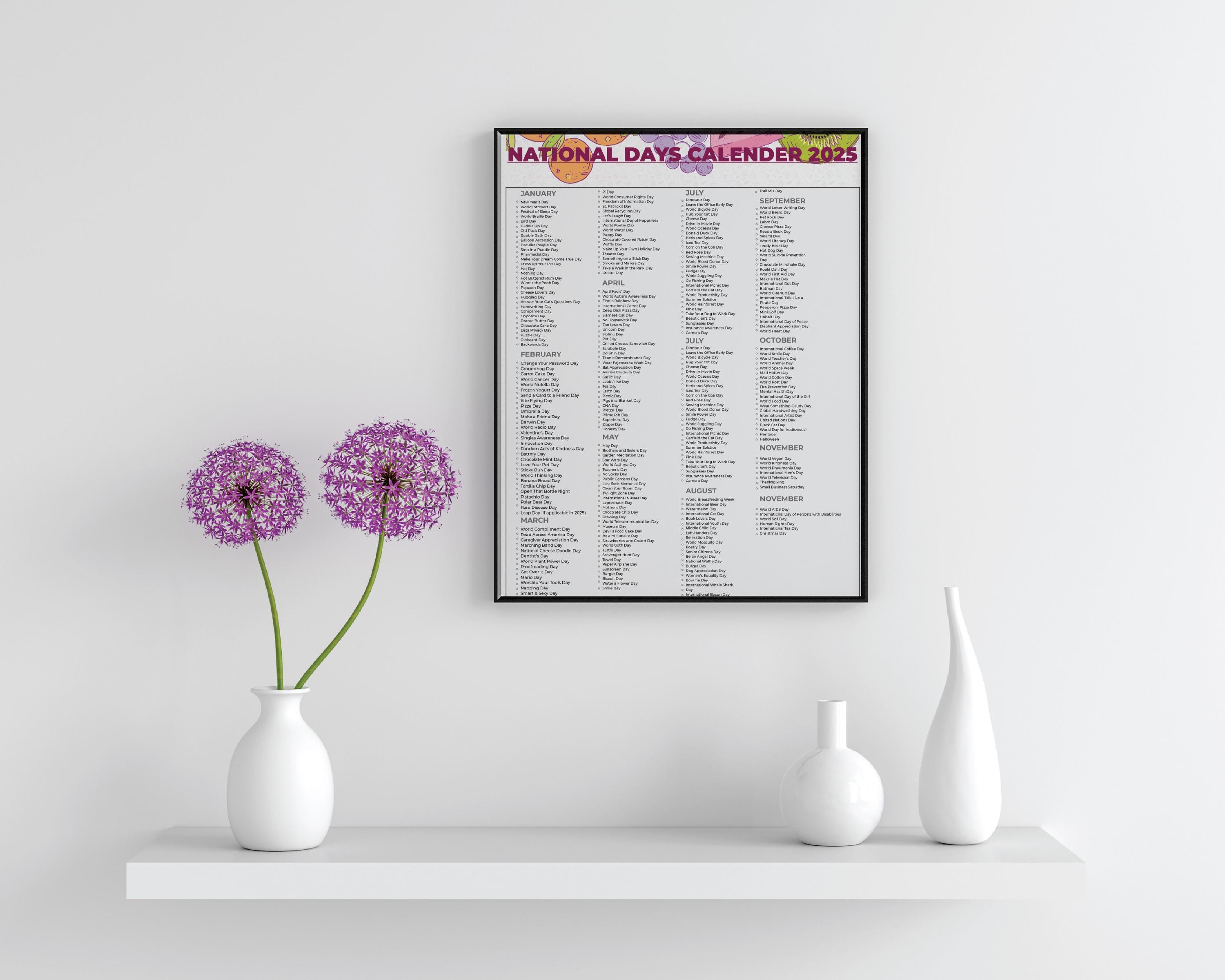 National Days Calendar Printable, Silly Holidays, National Food Days ...
