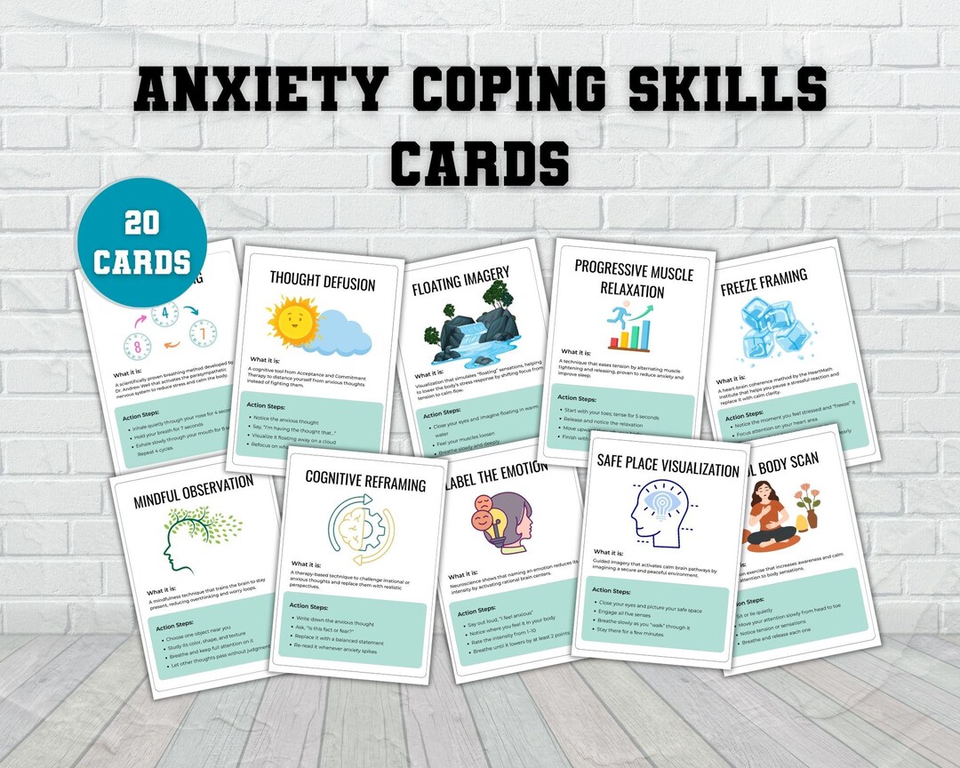 Anxiety Coping Skills Cards, Anxiety Cards, Teens Anxiety Affirmations ...
