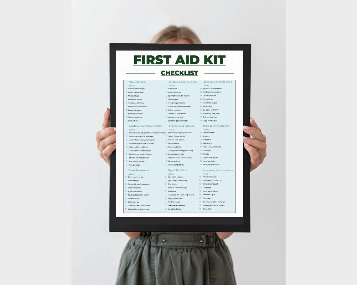 First Aid Checklist Medical Checklist First Aid Kit Printable Survival ...