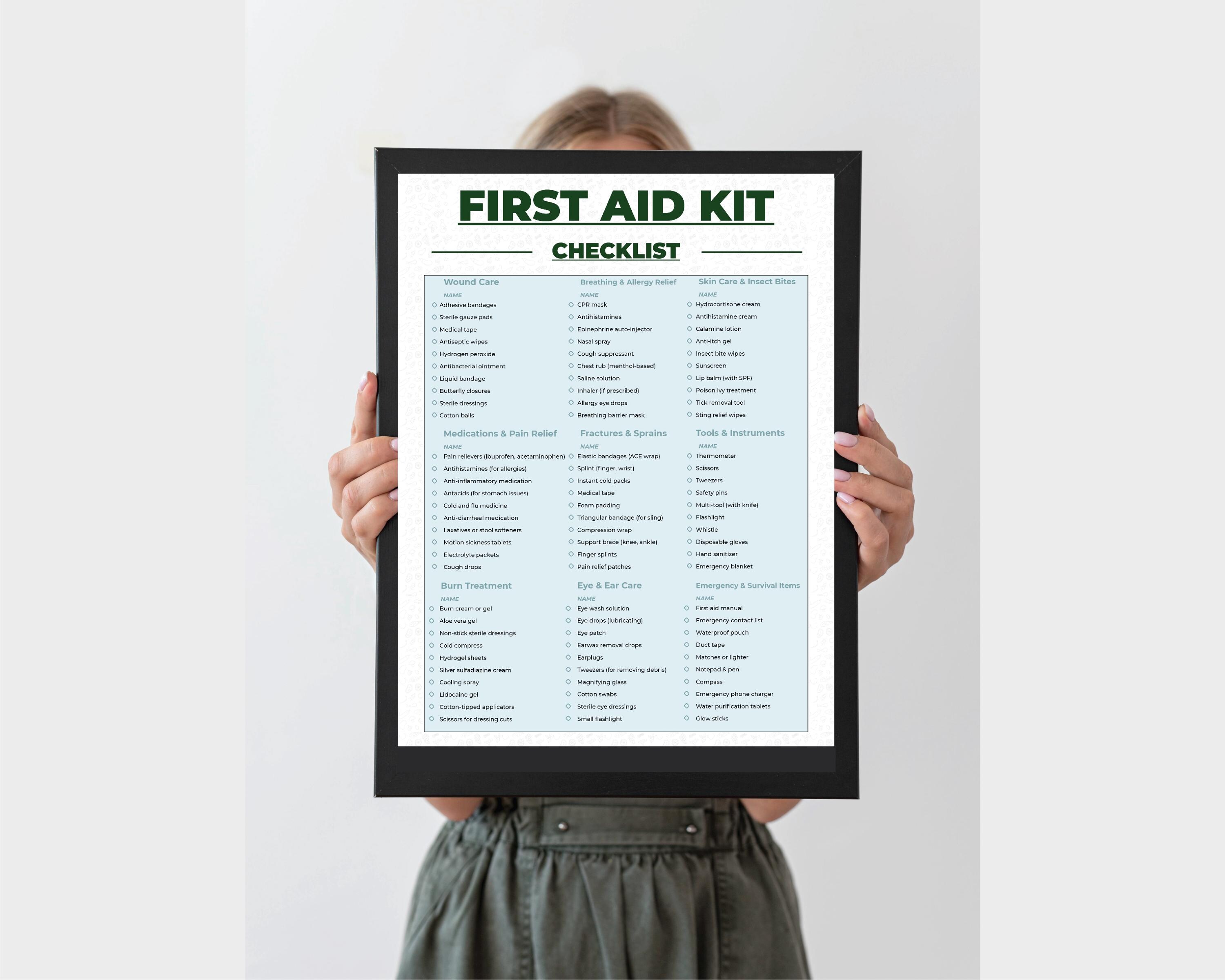 First Aid Checklist Medical Checklist First Aid Kit Printable Survival ...