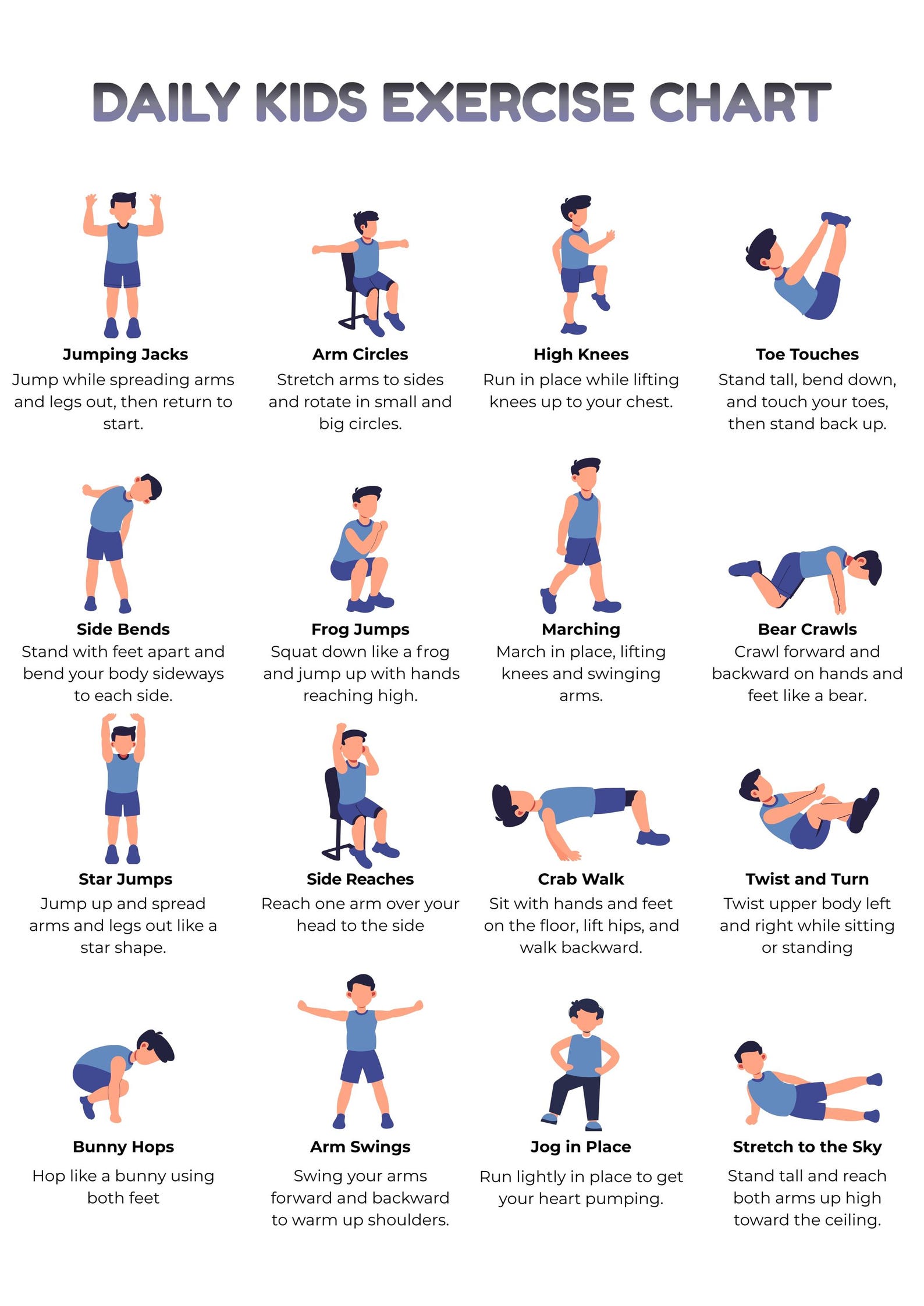 Kids Exercise Chart, Physical Literacy Visual Cards, Exercise Posters ...