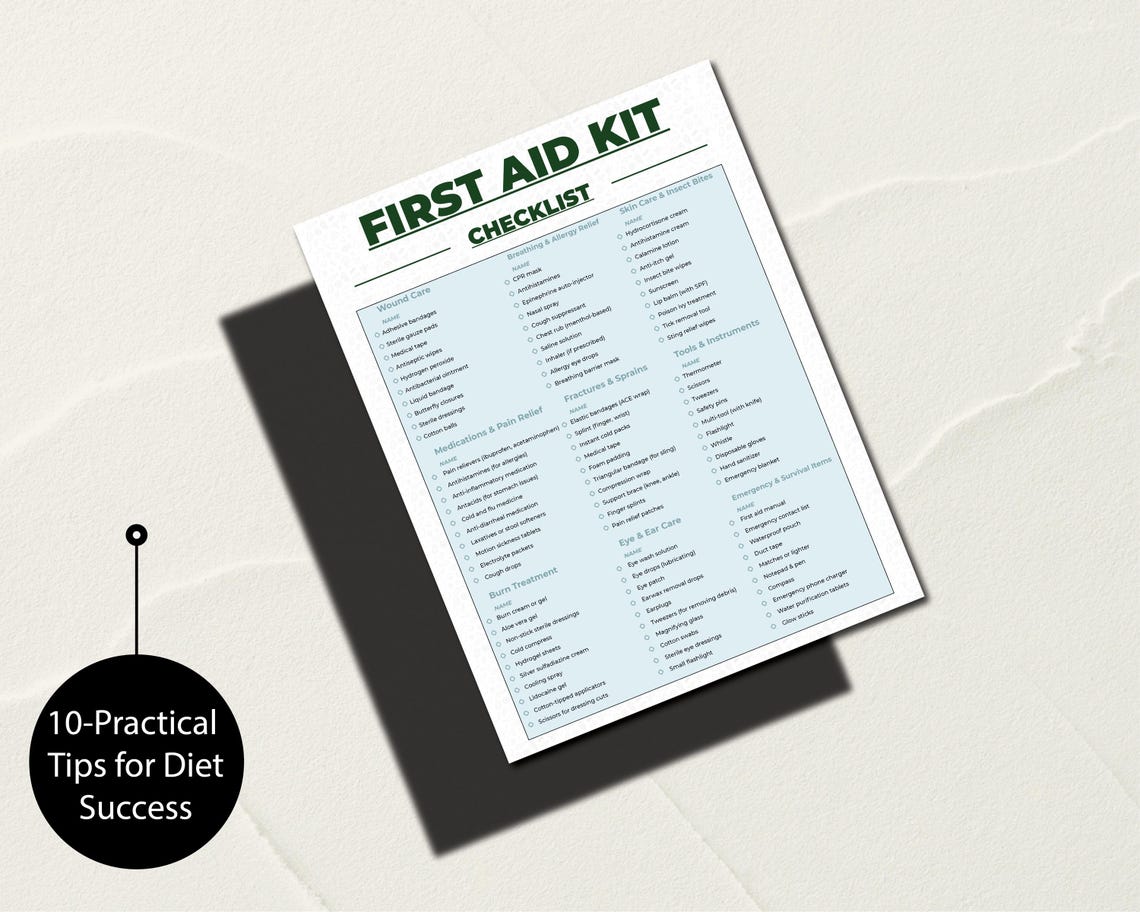 First Aid Checklist Medical Checklist First Aid Kit Printable Survival ...