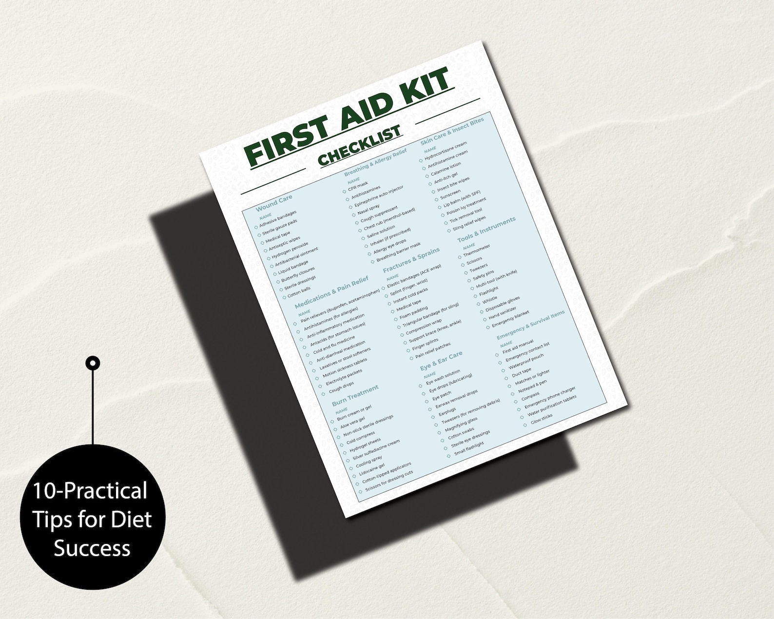 First Aid Checklist Medical Checklist First Aid Kit Printable Survival ...