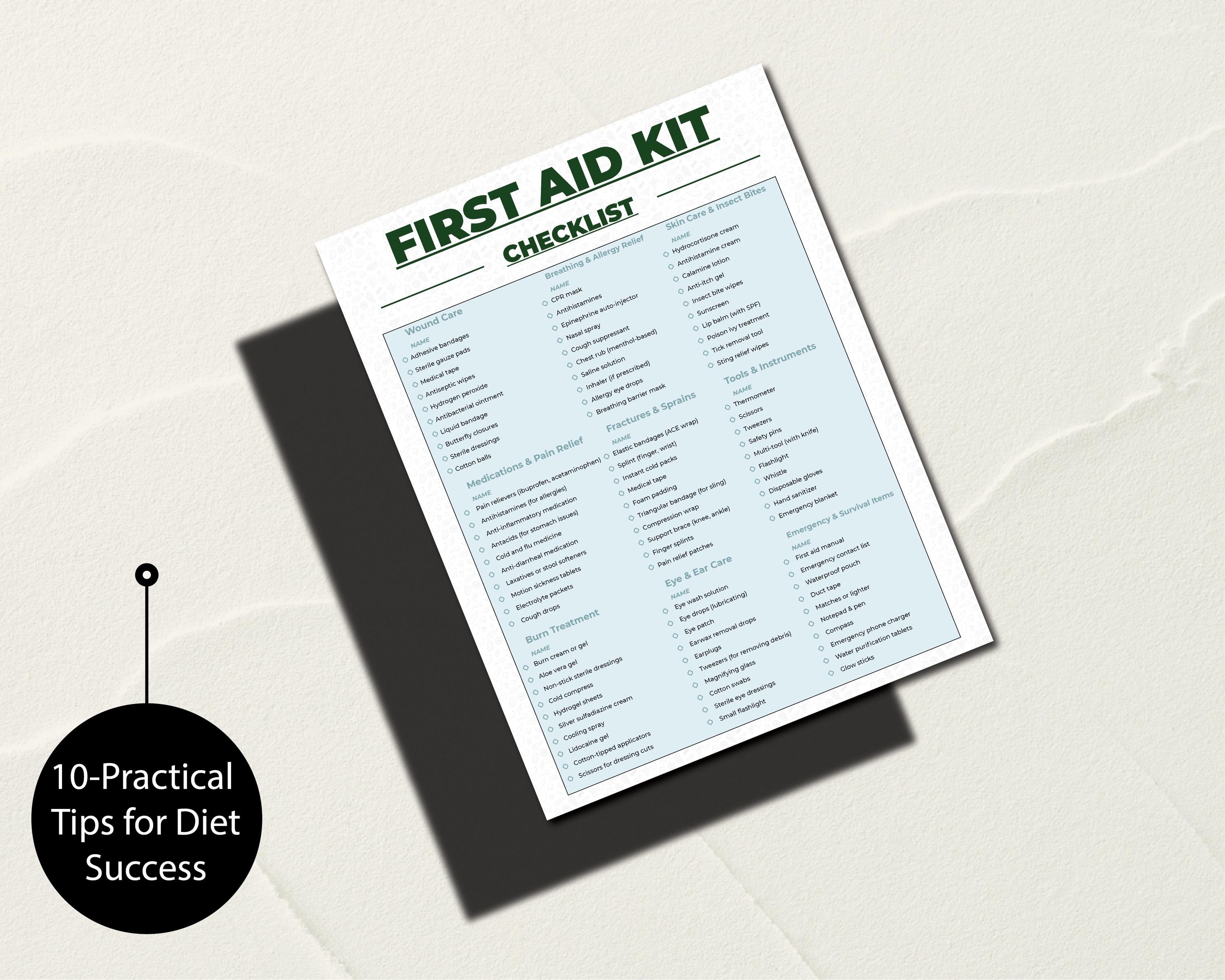 First Aid Checklist Medical Checklist First Aid Kit Printable Survival ...