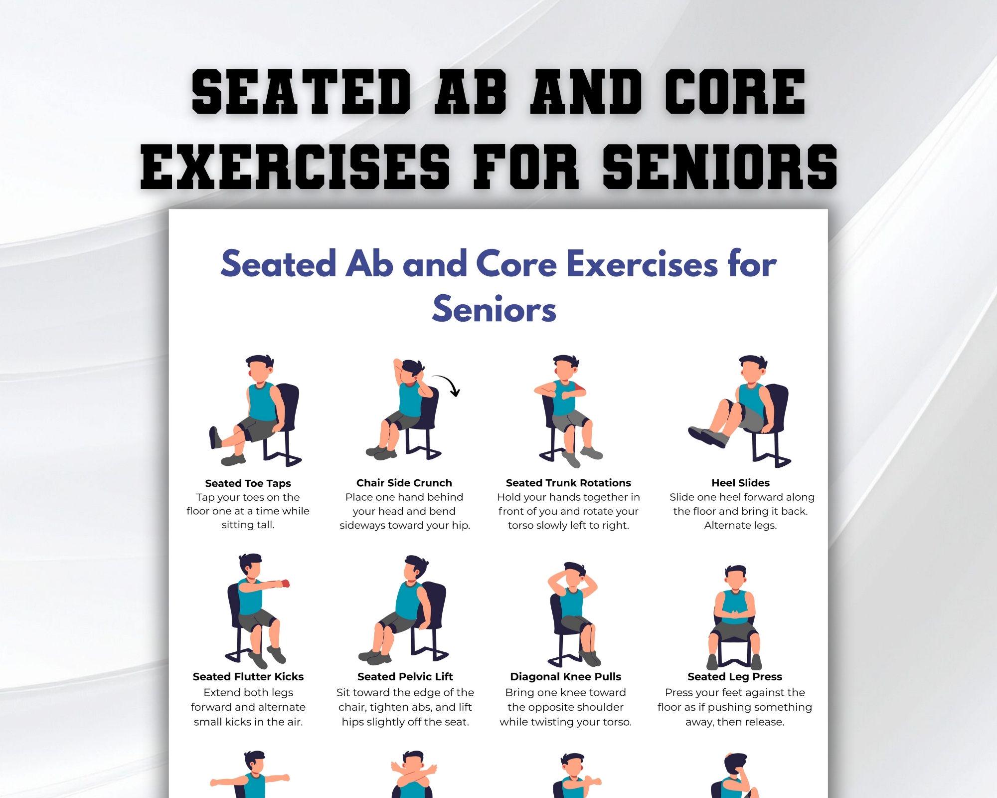 Seated Ab and Core Exercises for Seniors, Seated Workout Chart, Gentle ...