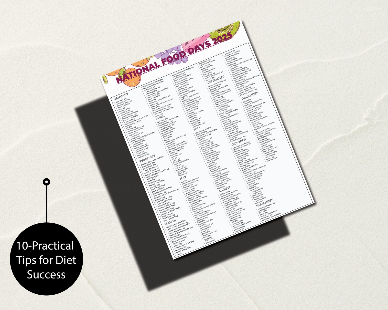 National Days Calendar Printable, Silly Holidays, National Food Days ...