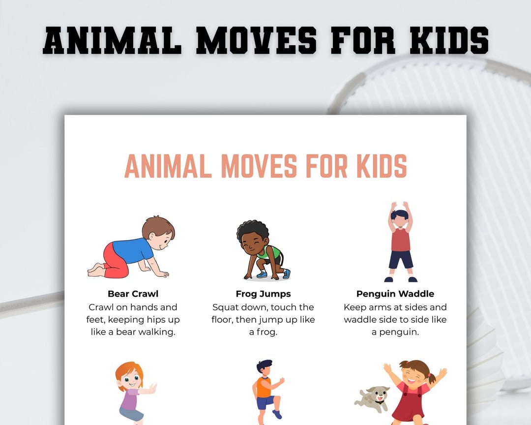 Animal Moves for Kids, Kids Workout Poster, Fun Exercise Chart With ...