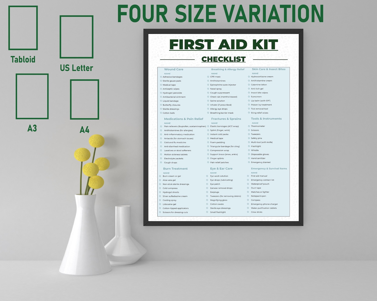 First Aid Checklist Medical Checklist First Aid Kit Printable Survival ...
