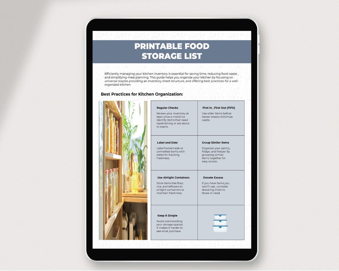 Printable Food Storage List, Kitchen Organization Checklist, Freeze ...