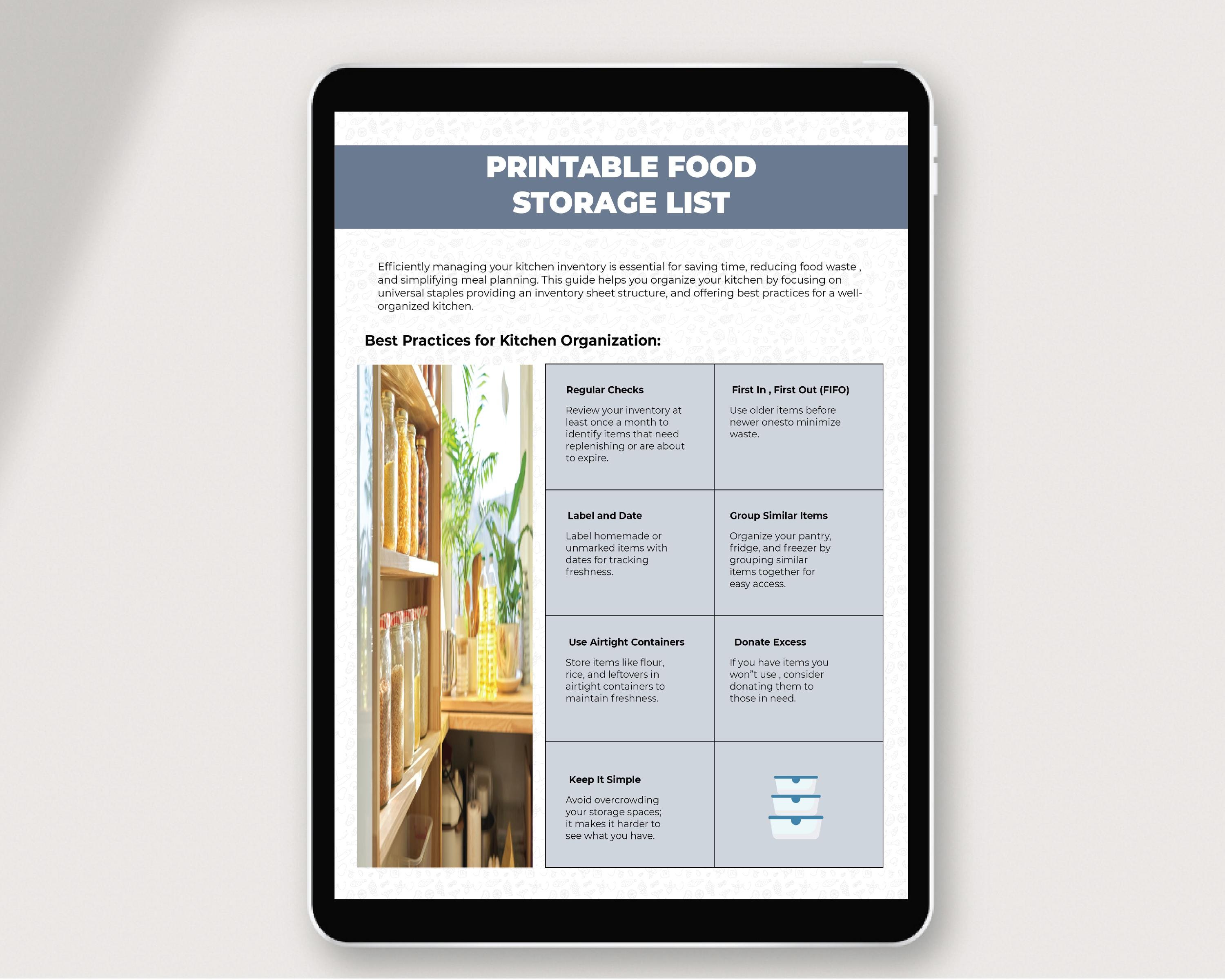 Printable Food Storage List, Kitchen Organization Checklist, Freeze ...