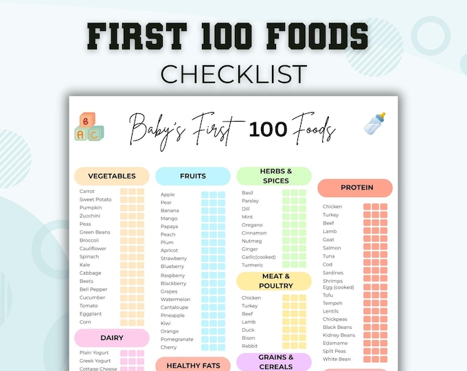 Baby Food Tracker Printable | First 100 Foods Checklist | Meal Planner ...