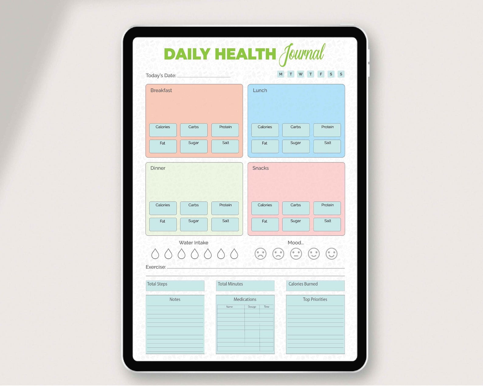 Daily Health Journal, Daily Food Journal, Calorie Tracker, Medication ...