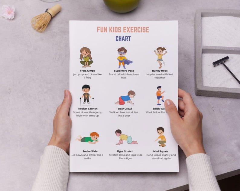 Kids Exercise Chart, Kids Fitness Poster, Workout for Children, PE ...