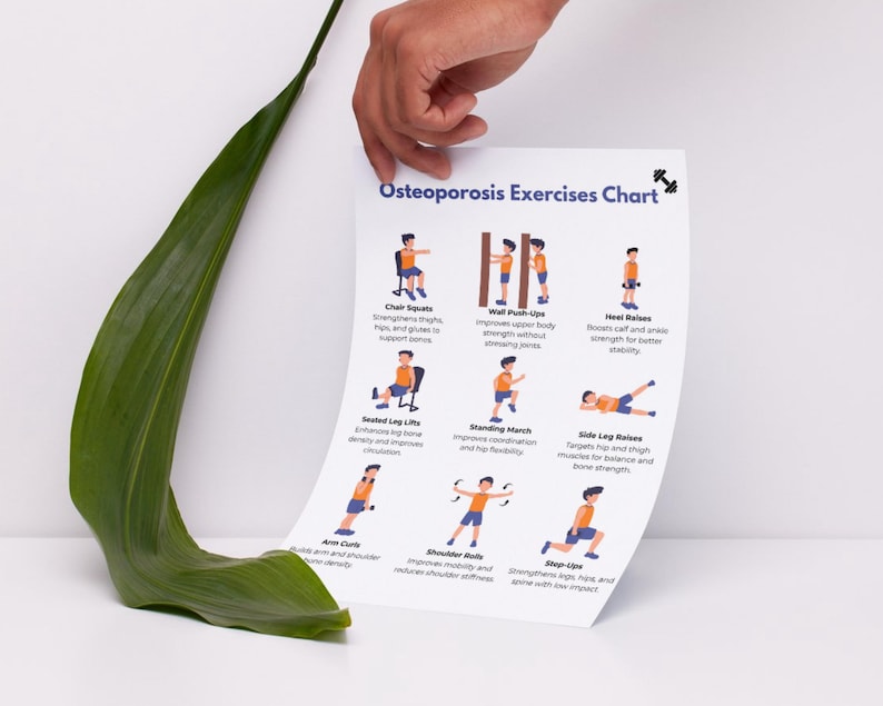 Osteoporosis Exercises Chart, Seated and Standing Exercises for Seniors ...