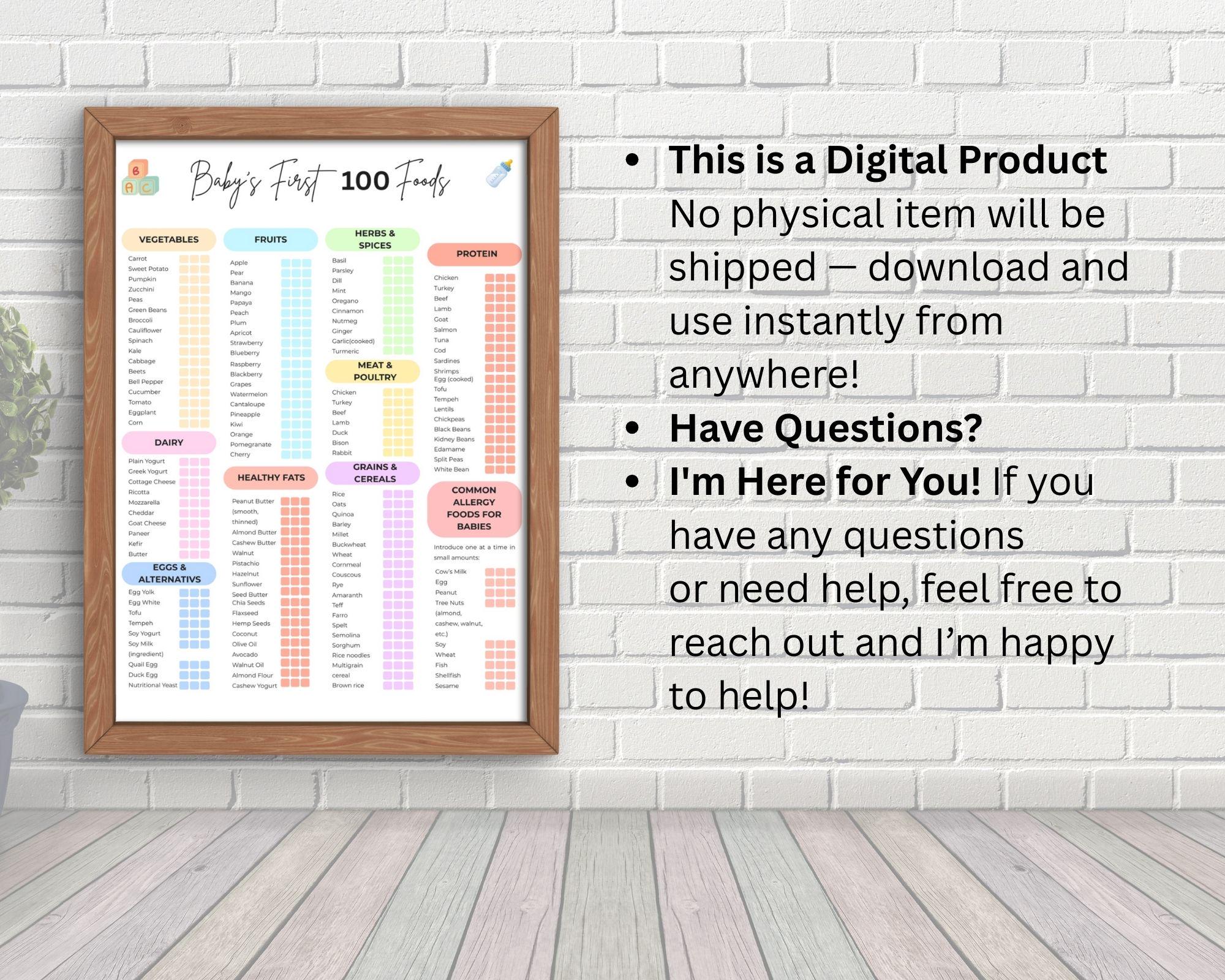 Baby Food Tracker Printable, First 100 Foods Checklist, Baby Led ...