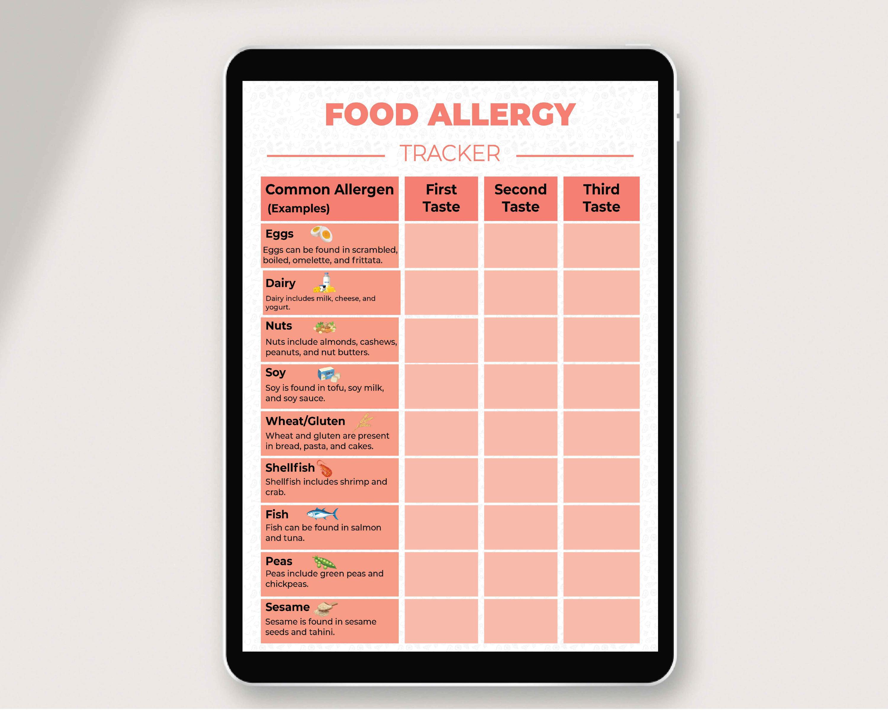Baby Food Allergy Tracker, First Foods Allergen List, Baby Food ...
