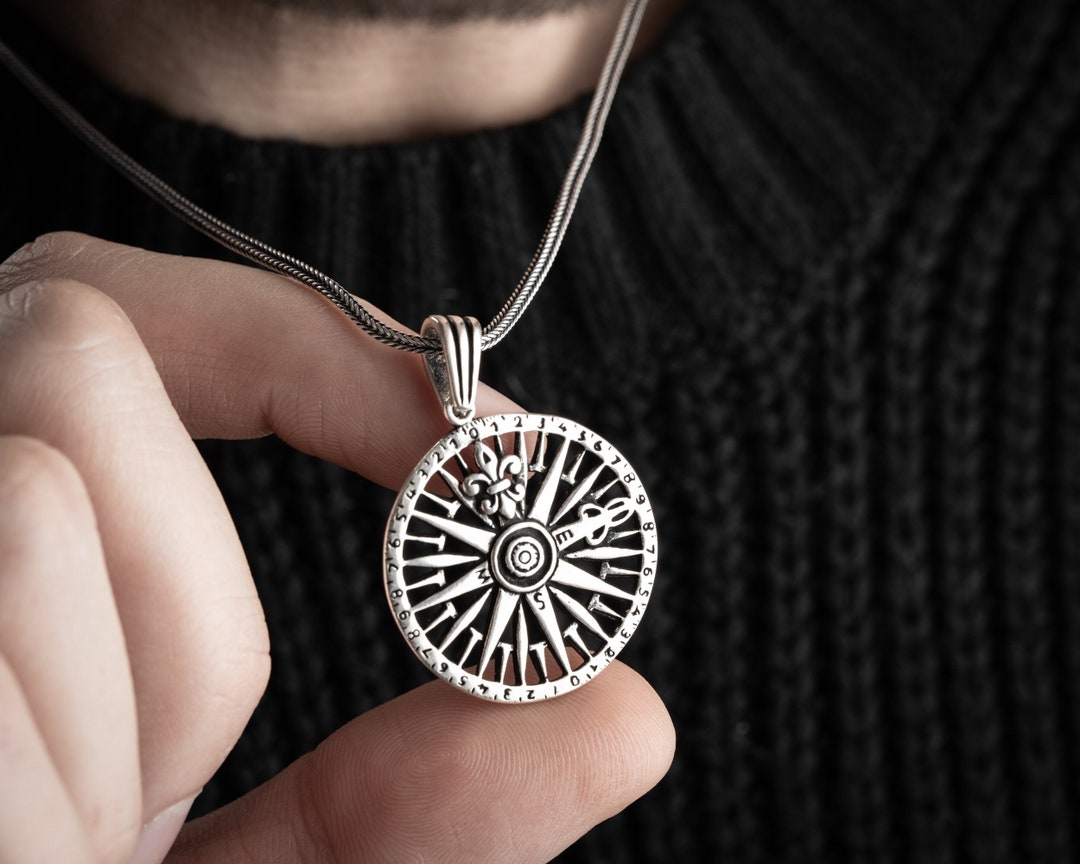 Silver Compass Necklace North Star Necklace Men Compass Necklace ...