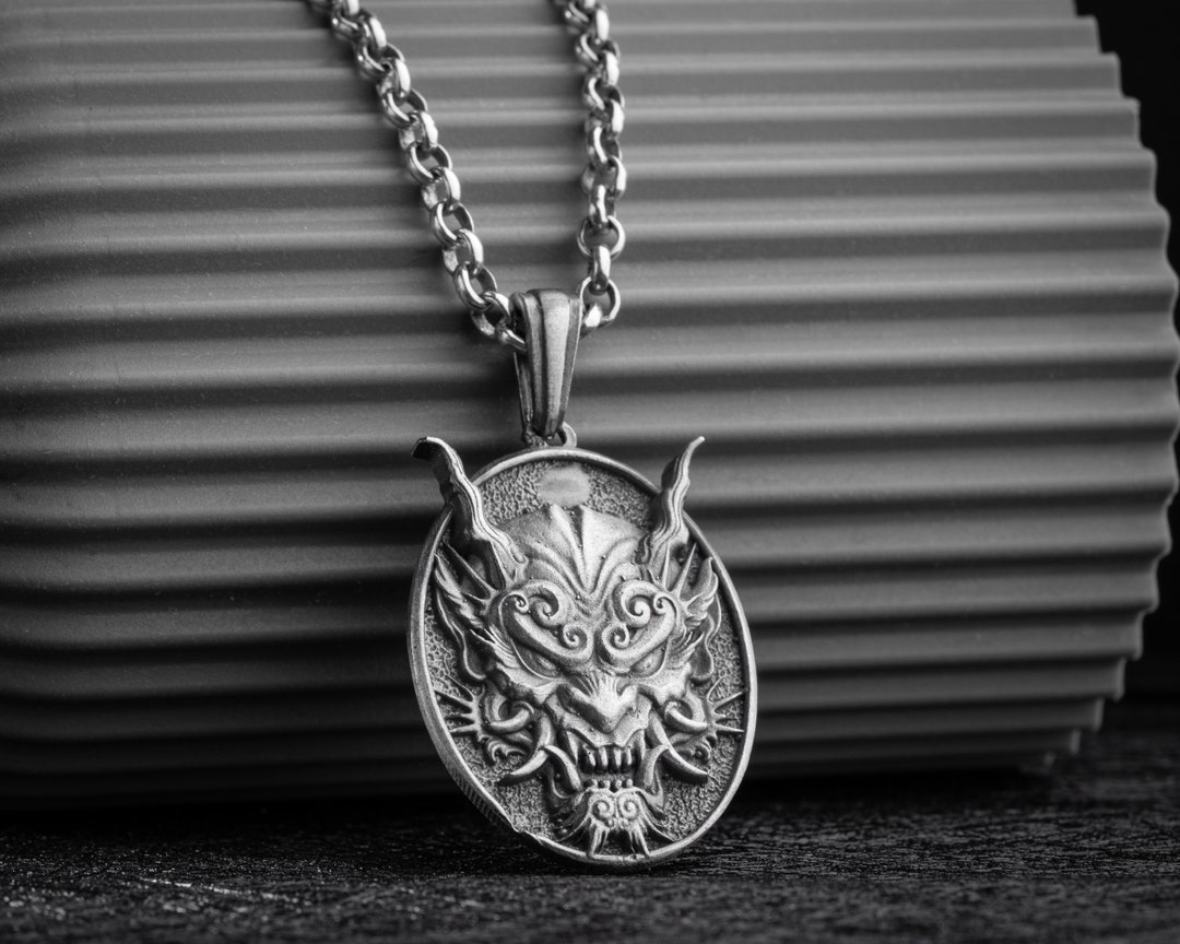 Japanese Mythology Oni Mask Necklace for Men Protection Charm Demon ...