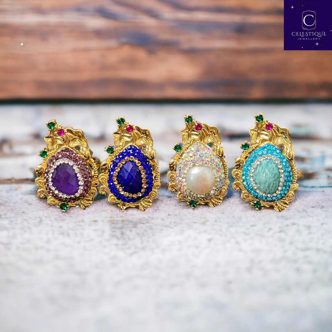 Real Crystal Rings, Floral Crystal Rings, Chunky Amethyst Ring, Lapis ...