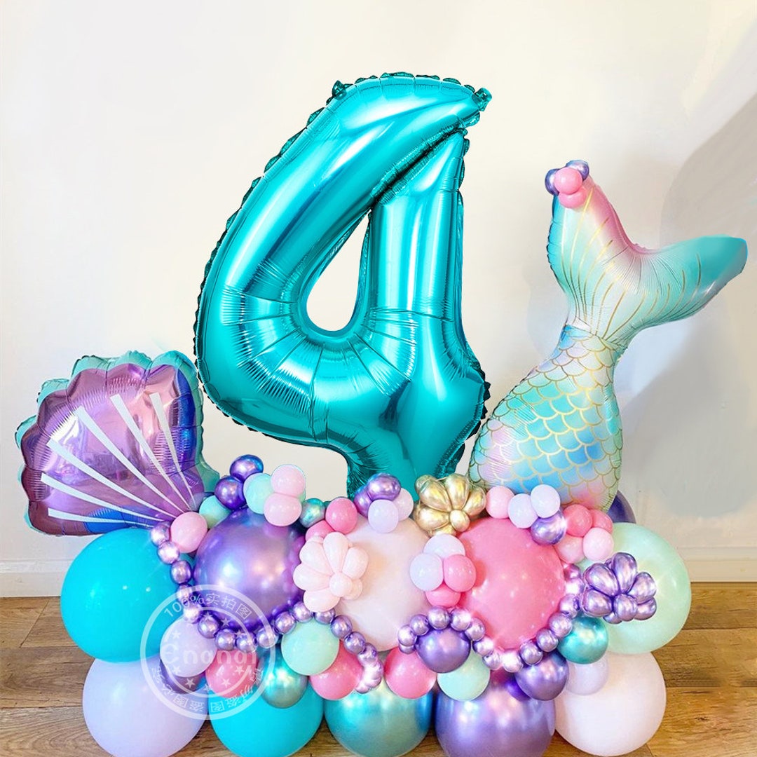 40pcs Mermaid Tail Balloon Set 32inch Tiffany Blue Little Mermaid Girl ...