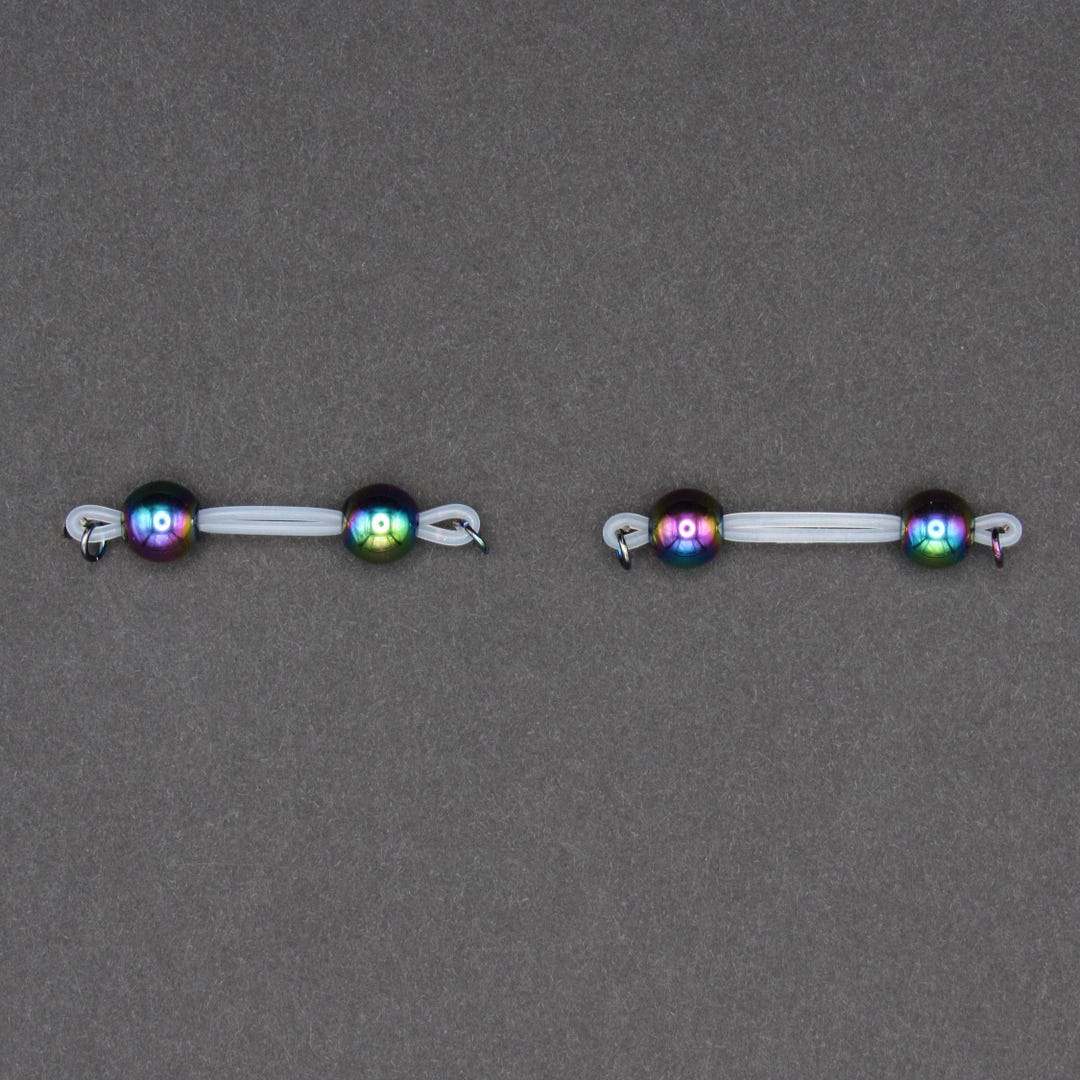 Pair of Fake Nipple Rings - Metallic Rainbow Hematite (8mm Size), Women’s Adjustable Noose Style ...