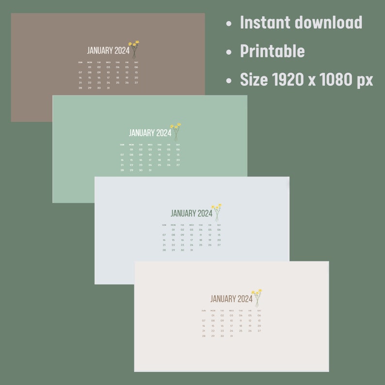 Desktop Wallpaper 2024 Calendar Yellow Flower Minimalist Aesthetic ...