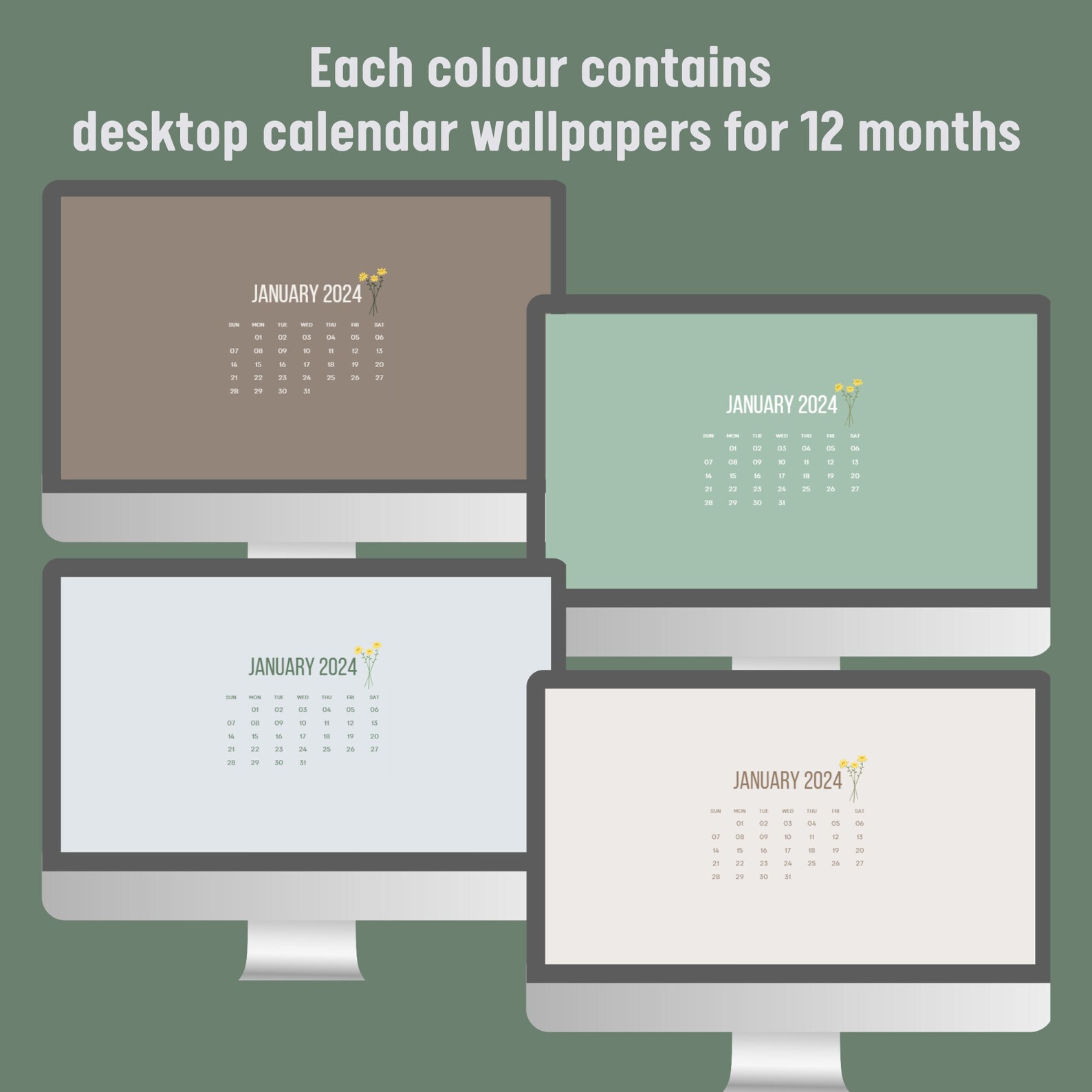 Desktop Wallpaper 2024 Calendar Yellow Flower Minimalist Aesthetic ...